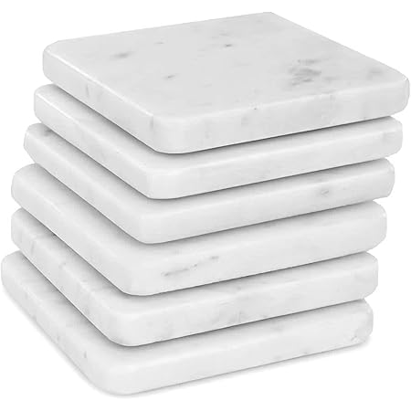 Amazon.com | Marble Coasters – Tumbled Stone White Carrara Marble Stone ...