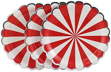 Amazon.com: AMYESE Red Striped Round Paper Plates - 7 inch 24 Count ...