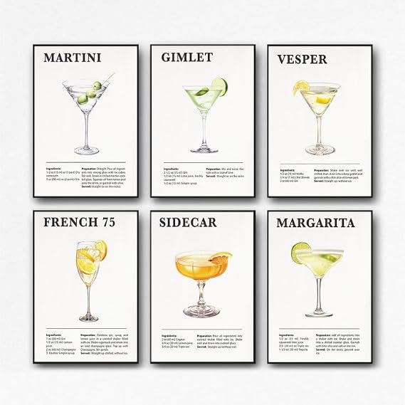 Amazon.com: Erwyn Cocktail Poster Retro Vintage Cocktail Wine Wall Art ...