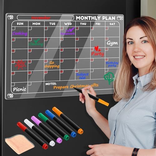 Amazon.com : Acrylic Magnetic Calendar for Fridge, Monthly and Weekly ...
