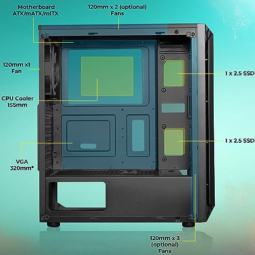 ZEBRONICS Atomic Mid-Tower Premium Gaming Cabinet - Black, ATX/M-ATX/M ...