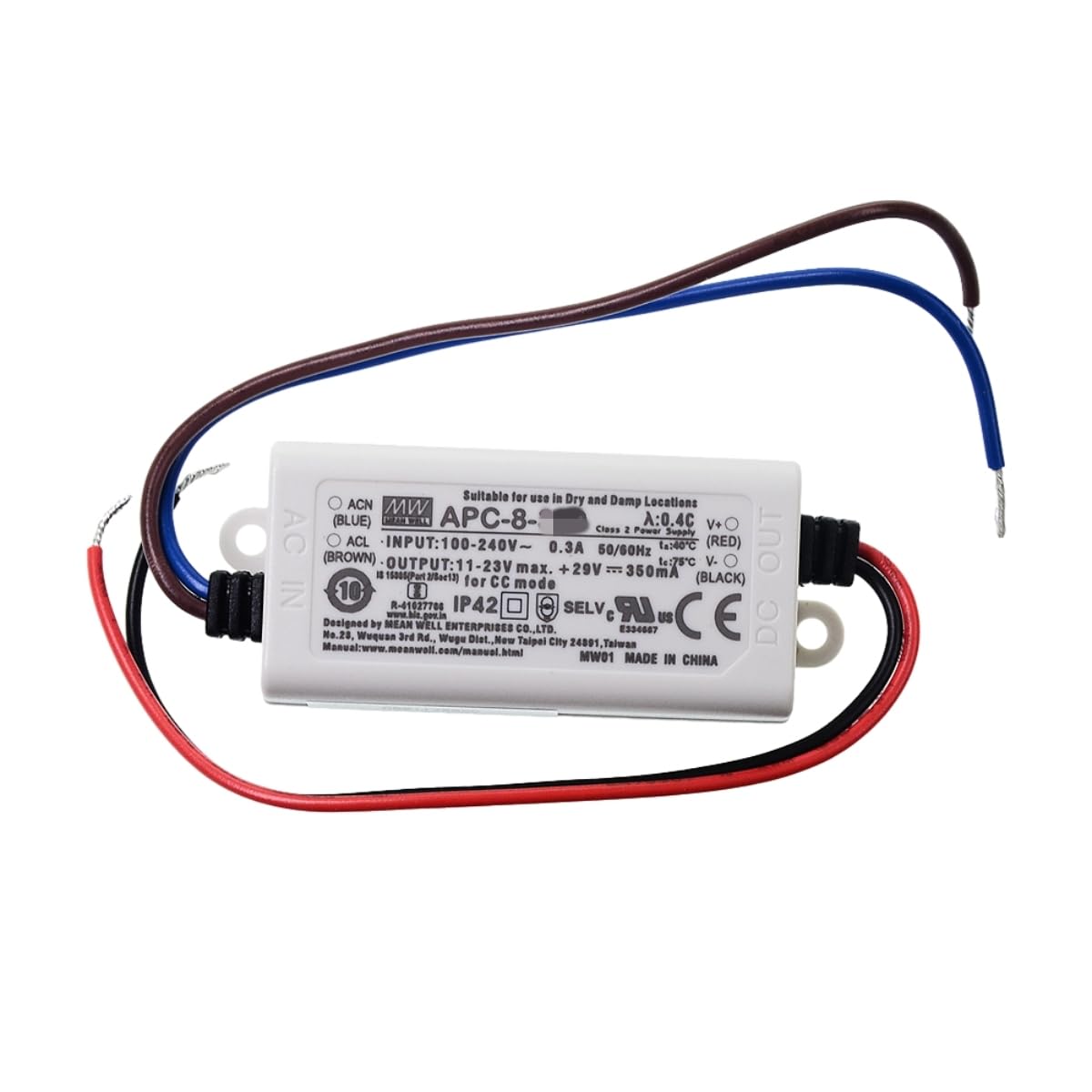 Amazon.com: Mean Well APC 8W 11-23V 350mA LED Driver， APC-8E-350 AC-DC ...
