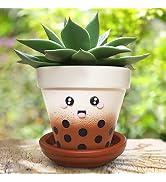 Amazon.com: Boba Design Cute Planters - Small Plant Pot with Drainage ...