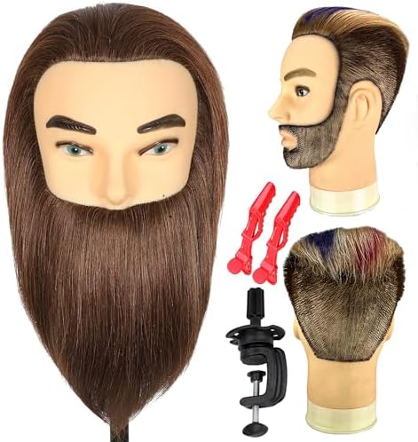 Amazon.com : Male Mannequin Head with Beard 100% Real Human Hair ...