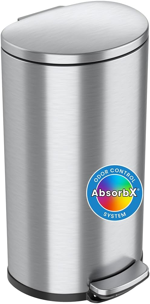 simplehuman CW1810 30L Round Kitchen Pedal Bin, Strong Steel Pedal ...