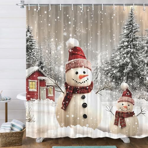 Amazon.com: MCKTOM Winter Christmas Snowman Shower Curtain, Holiday ...