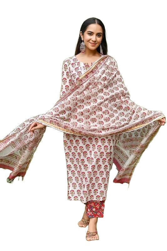 Buy Royal Export Womens Cotton Blend Kurta Pant Set with Dupatta (RX32 ...