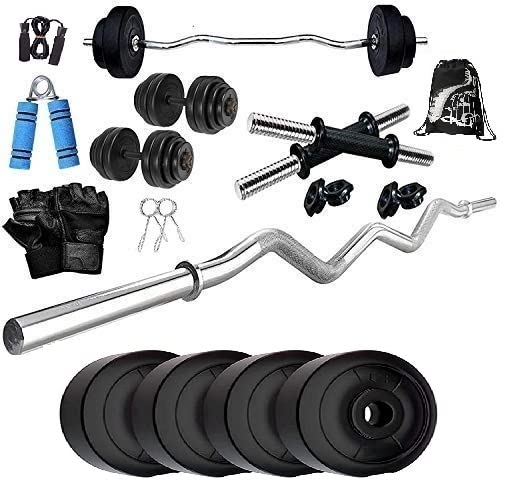 Excellfit Home Gym Set 10kg Weight Plates Adjustable Exercise Set + 3FT ...