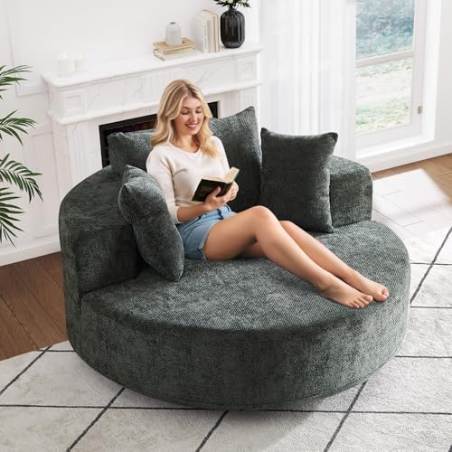 Amazon.com: Oversized Round Swivel Chaise Longue Chair Indoor, Modern ...