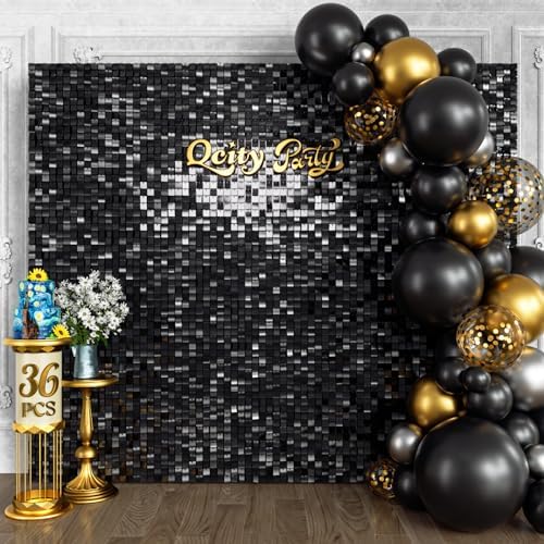 Amazon.com : Black Shimmer Wall Backdrop,24PCS Square Sequin Panels ...