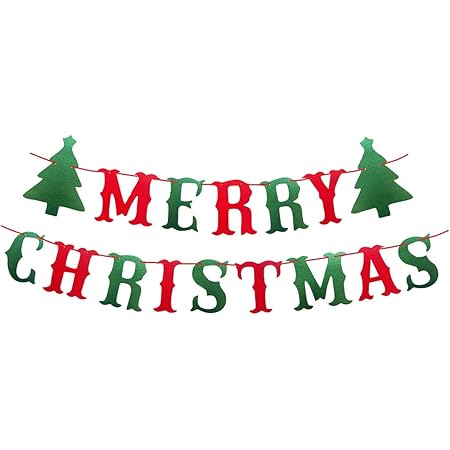 Amazon.com: Red & Green Glittery Merry Christmas Banner- Christmas ...