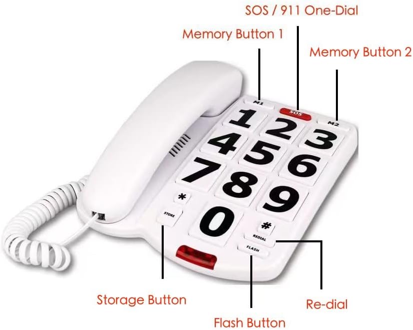 Teléfono con cable con números grandes, teléfono de botón grande con ...