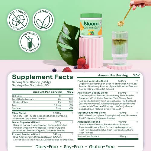 Bloom Nutrition Super Greens Powder Smoothie & Juice Mix - Probiotics ...