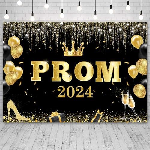 Amazon.com : AIBIIN 7x5ft Prom 2024 Backdrop Black Gold Slitter for ...