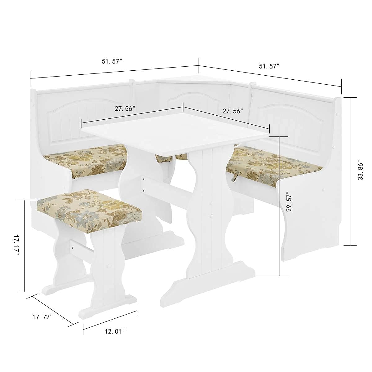 Snapklik.com : MUSEHOMEINC Modern Design 3 Pieces Solid Wood Breakfast ...