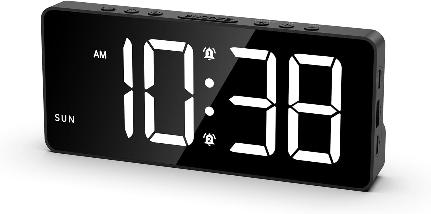 Amazon.com: Poeroa Digital Alarm Desk Clock for Bedrooms: 6.7" LED ...