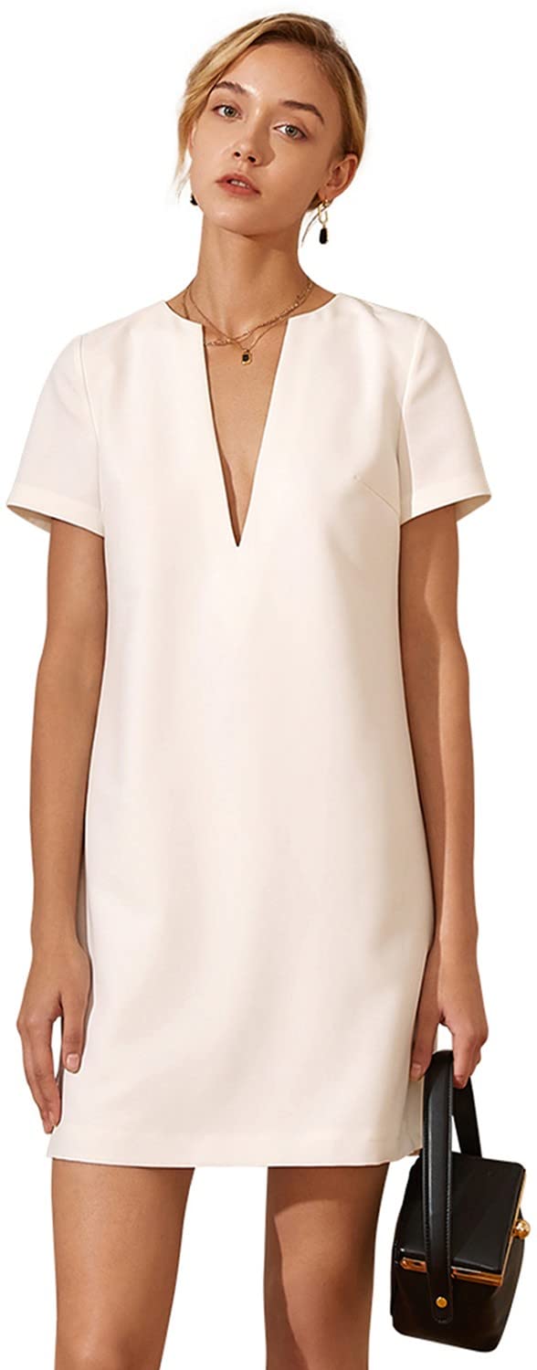 amyenjoylife Women's Sexy Shift Mini Dress Short Sleeve V-Notched Neck ...