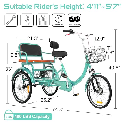 MOOITZ Adult Tricycle, 20 Inch 3-Wheel Bikes, Trike for Adults with ...