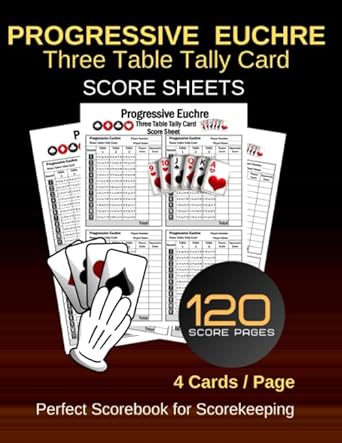 PROGRESSIVE EUCHRE Three Table Tally Card Score Sheets: 120 Score ...