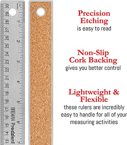 Breman Precision Metal Ruler 36 Inch - Stainless Steel Cork Back Metal ...