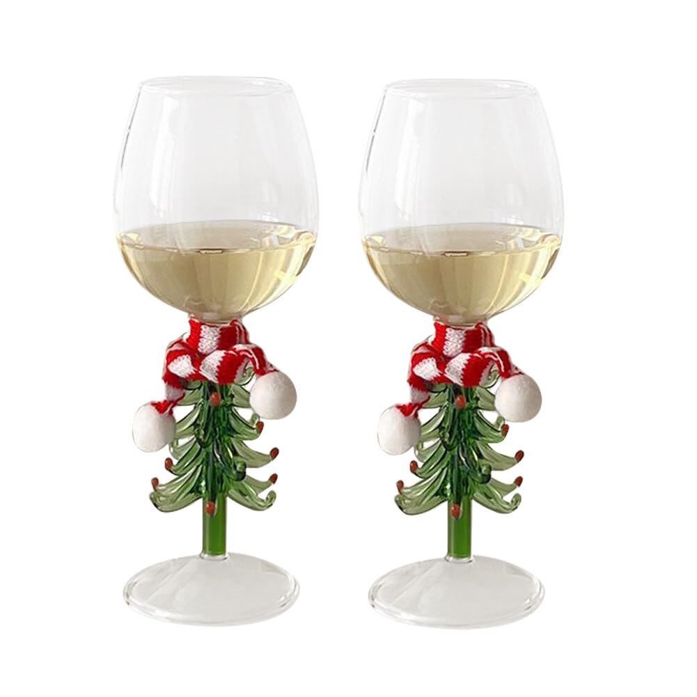 Amazon.com | SKINFORD 2Pack Christmas Holiday Tree Stemmed Wine Glass ...