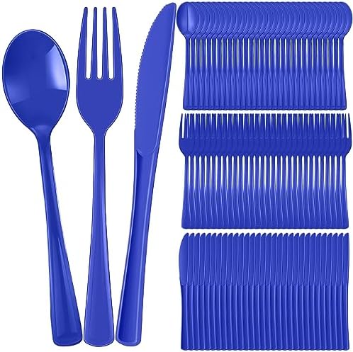 Amazon.com: Blue Spoon and Fork Set (50 Each) - Blue Tableware for ...