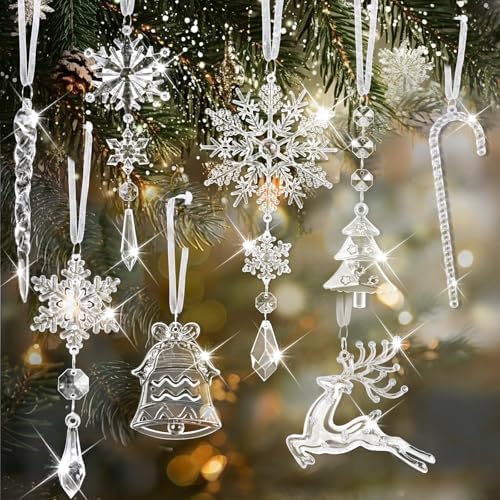 Amazon.com: Geetery 15 Pcs Crystal Christmas Tree Ornaments Acrylic ...