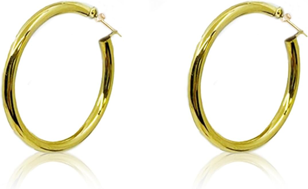 Amazon.co.jp: K18 YG Japanese Yellow Gold [3x35 Hoop] Women's Hoop ...