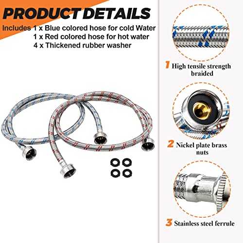 Snapklik.com : Beaquicy 4 Ft Washing Machine Hoses Burst Proof Braided ...