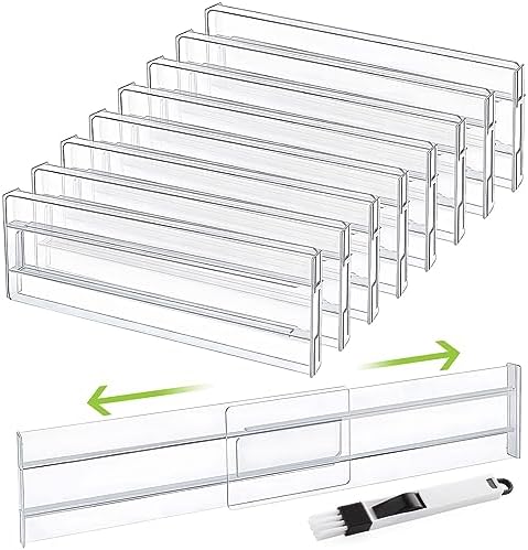 Drawer Dividers, 8 Pack Expandable Drawer Organisers Clear Plastic ...