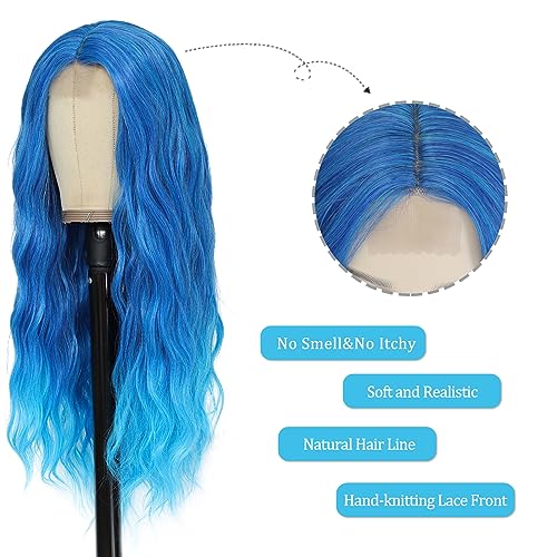 Snapklik.com : Blue Wig - Long Blue Wavy Wigs For Women Middle Part ...