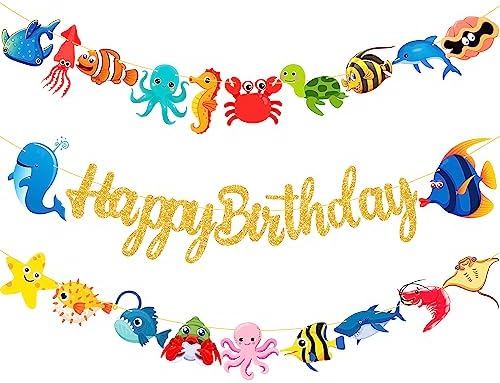 Amazon.com: Under the Sea Happy Birthday Banner - Ocean Birthday Party ...