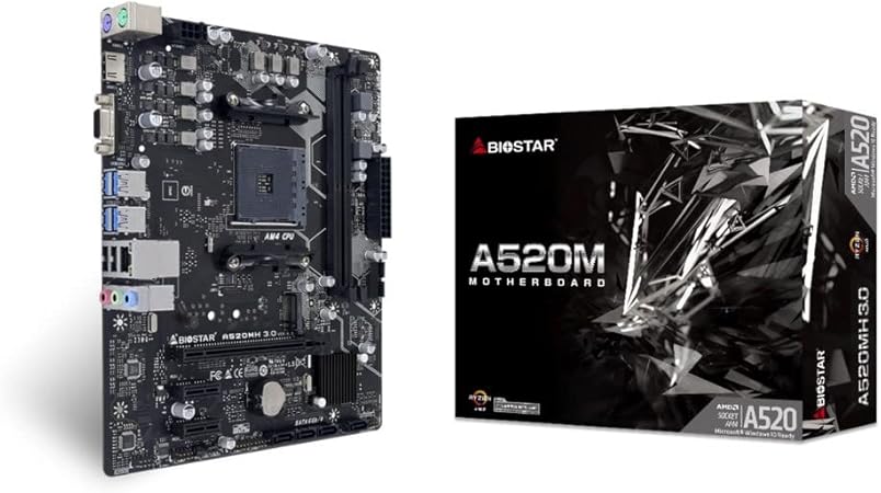 BIOSTAR AMD A520 Chipset Compatible with AMD Ryzen 5000 Series HDMI and ...