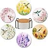 Amazon.com: VAATOO Pack 6 Coasters Hummingbird Flower Absorbent Ceramic ...