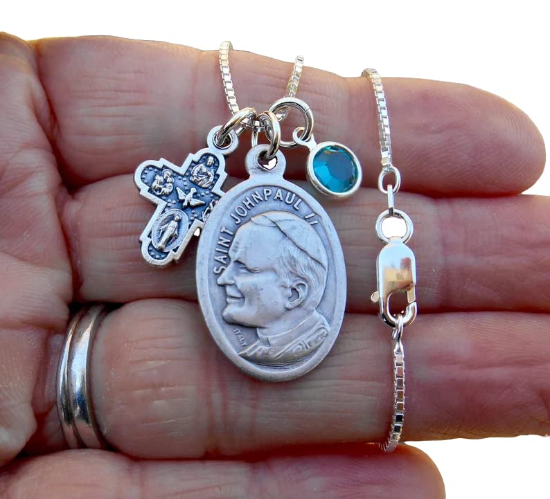 Amazon.com: Saint Pope JP II Necklace - 18" Sterling Silver Box Chain ...