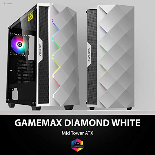GameMax White Diamond ARGB Mid-Tower PC Gaming Case, ATX, 3 Pin Aura ...
