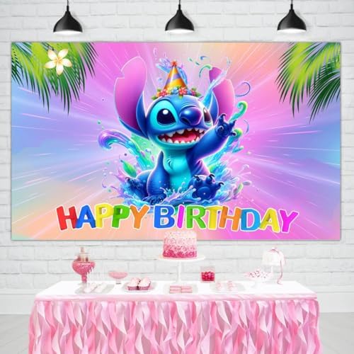 Amazon.com : LYNRUS Stitch Backdrop for Kids Birthday Party Decorations ...