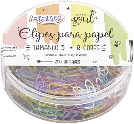 Clips Colorido n.5 com 200 Unidades, BRW | Amazon.com.br
