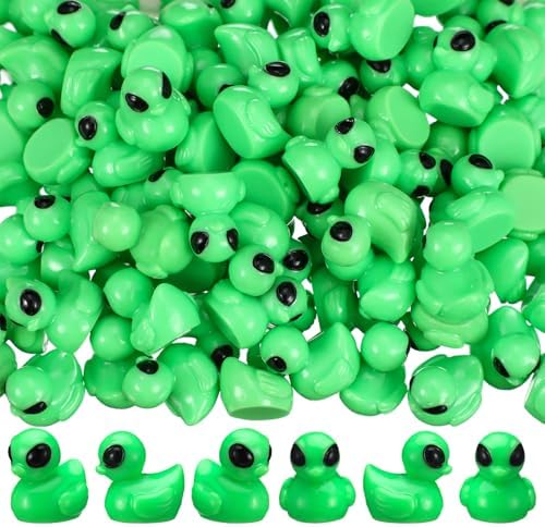 Amazon.com: VioraWhite 100 Pcs Green Alien Duck Figurine Mini Funny UFO ...