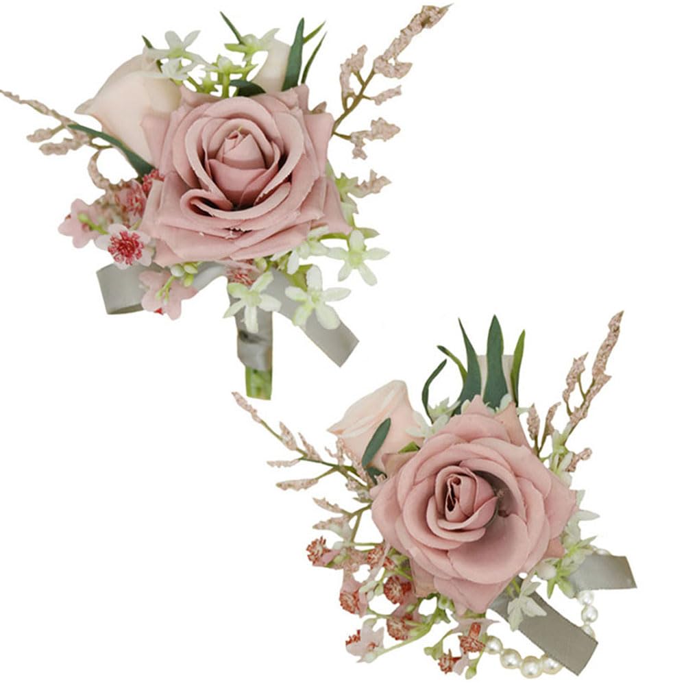 Amazon.com: MAFELOE Wrist Corsage and Boutonniere Set Artificial Rose ...