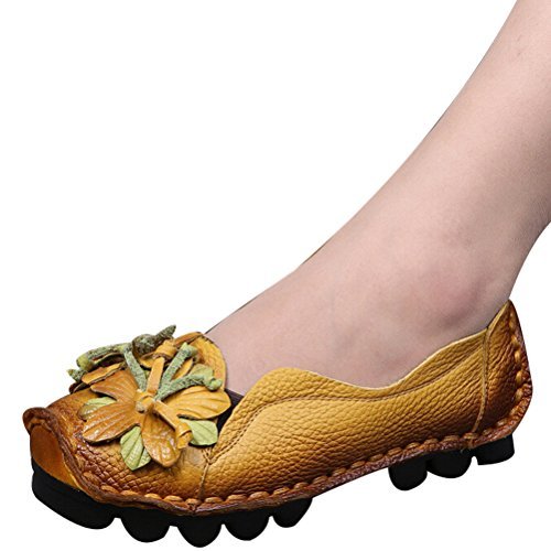 Buy Mordenmiss Women's Fall Flat Flower Pattern Shoes 35 Style 2-Yellow ...