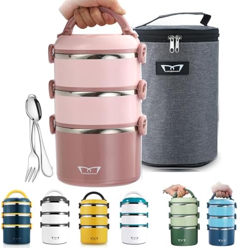 Amazon.com: Tebery Stackable Thermal Lunch Box, 3 Tier Portable ...