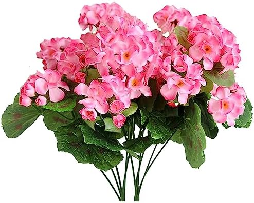 Amazon.com: FERIAL Artificial Pink Geraniums Outdoor Silk Flowers Artificial Geranium Bush Faux ...
