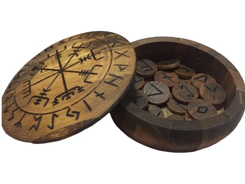 Amazon.com: Vegvisir Rune Box Brown Wood Runes Futhark Viking Nordic ...