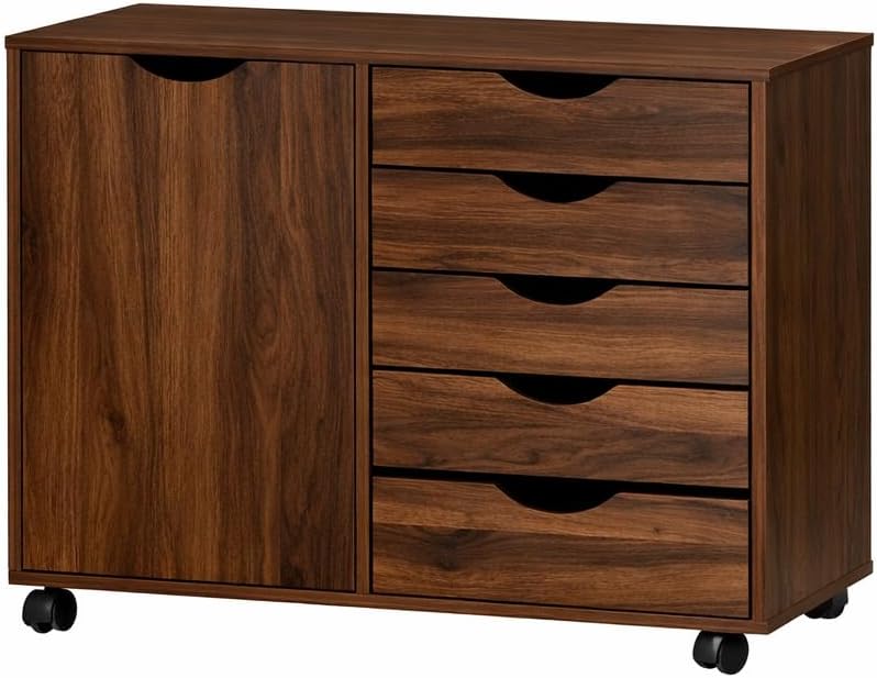Amazon.com: Naomi Home Wooden 5 Drawer Office File Cabinet with Shelves ...