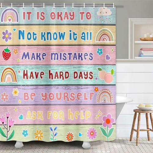 Amazon.com: Boho Rainbow Positive Quotes Shower Curtain for Bathroom ...