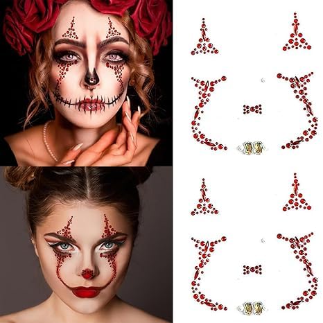 Amazon.com: Face Gems Halloween Makeup Kit, Red Crystal Rhinestones ...