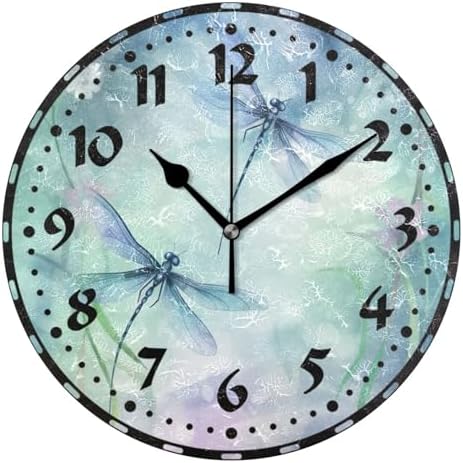 Amazon.com: Kigai Watercolor Dragonflies Wall Clock, Silent Non Ticking ...