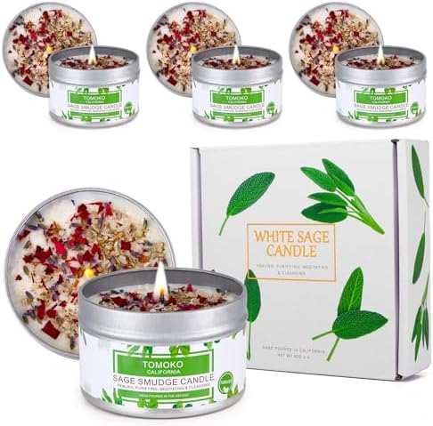 Amazon.com: White Sage Candle 4 Pack, 220 Hours Burn Time, Sage Leaf ...