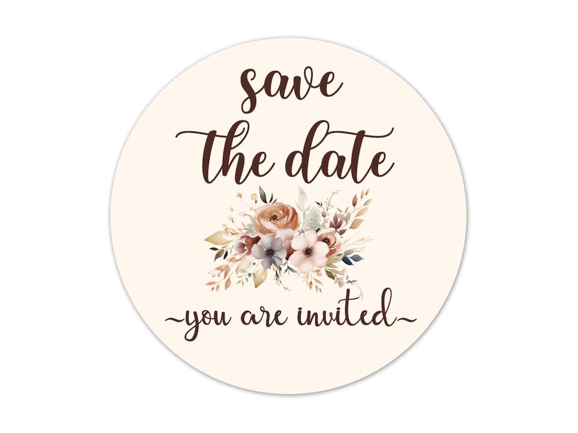 Amazon.com: Save The Date You're Invited Round Floral Stickers for ...